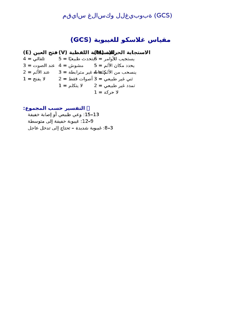 GCS Chart Arabic | PDF