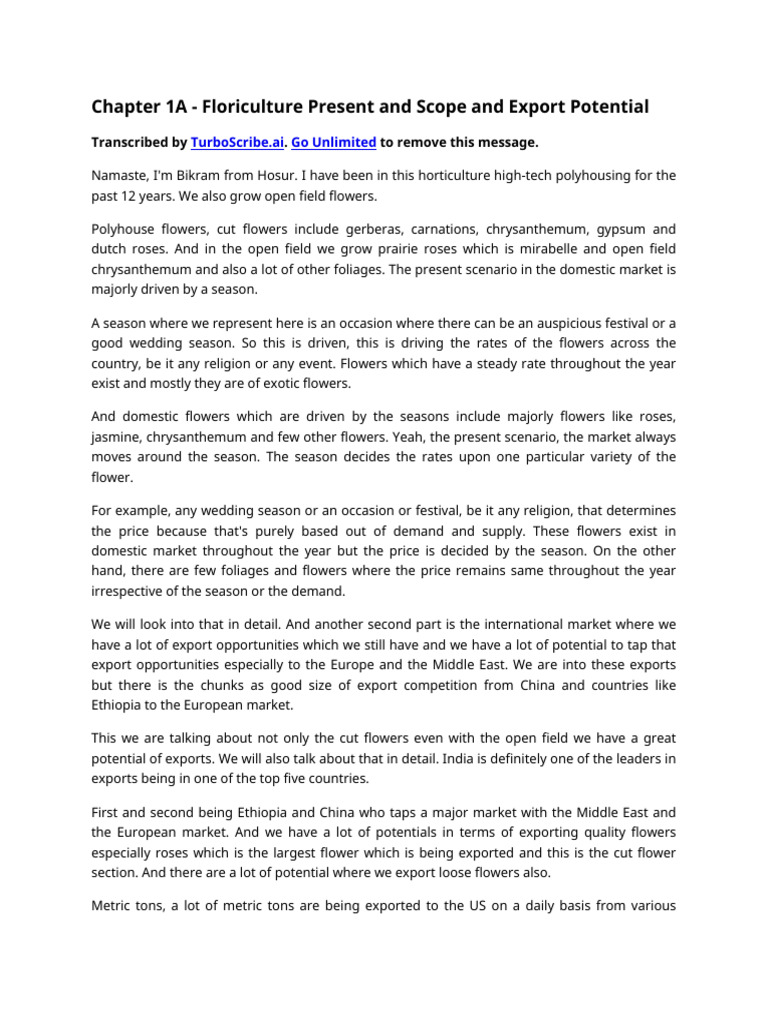 Chapter 1A - Floriculture Present and Scope and Export Potential | PDF ...