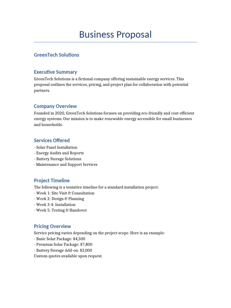 GreenTech Business Proposal Dummy | PDF