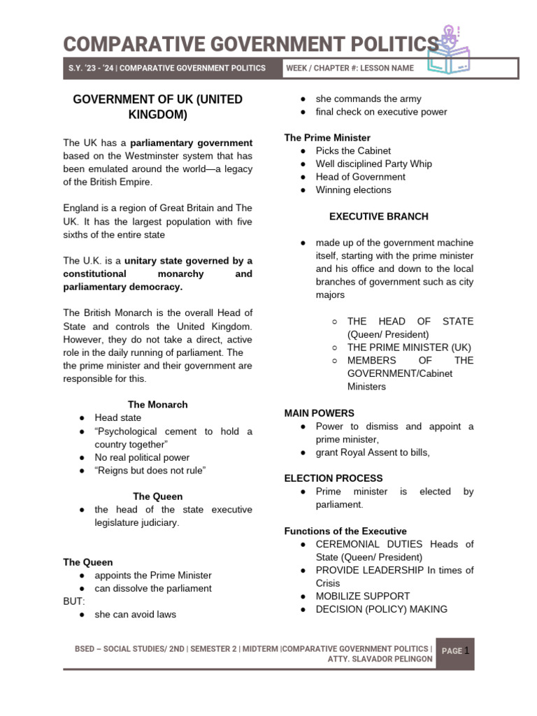 Comparative Govern Politics | PDF | House Of Lords | House Of Commons ...