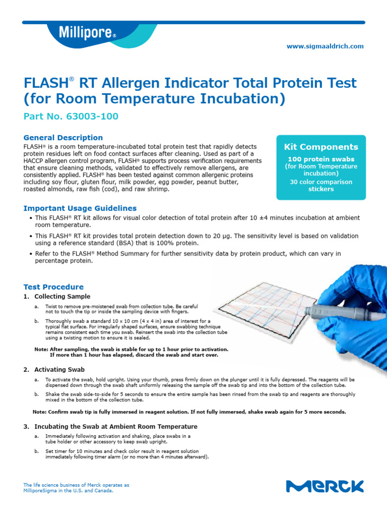 FLASH® Allergen Indicator Protein Test | PDF | Sigma Aldrich | Proteins