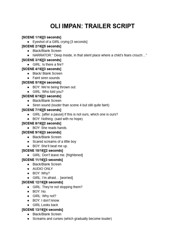 Oli Impan - Trailer Script 1 | PDF