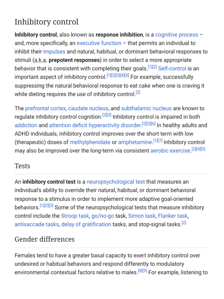 Inhibitory Control - Wikipedia | PDF | Executive Functions | Neuroscience