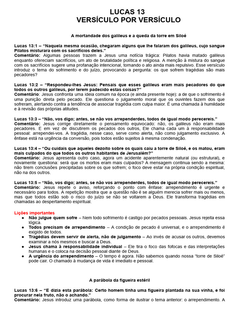Lucas 13 Versículo Por Versículo | PDF | Jesus | Deus