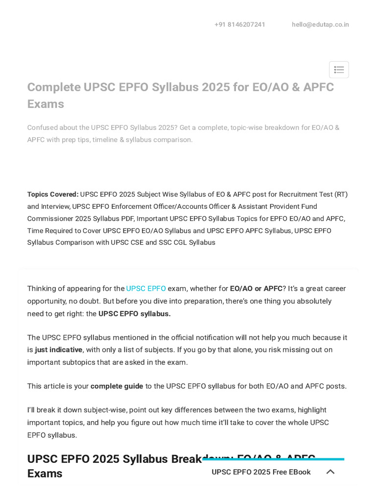 Complete UPSC EPFO Syllabus 2025 For EO - AO & APFC Exams | PDF ...