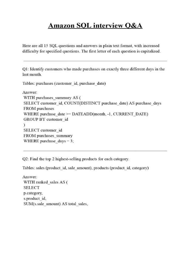 Amazon SQL Interview Q&A | PDF