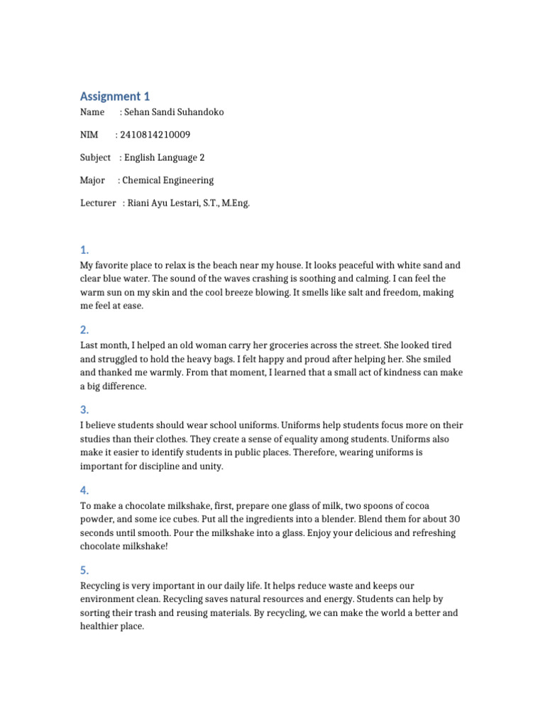 Assignment 1 - Sehan Sandi Suhandoko - 2410814210009 | PDF