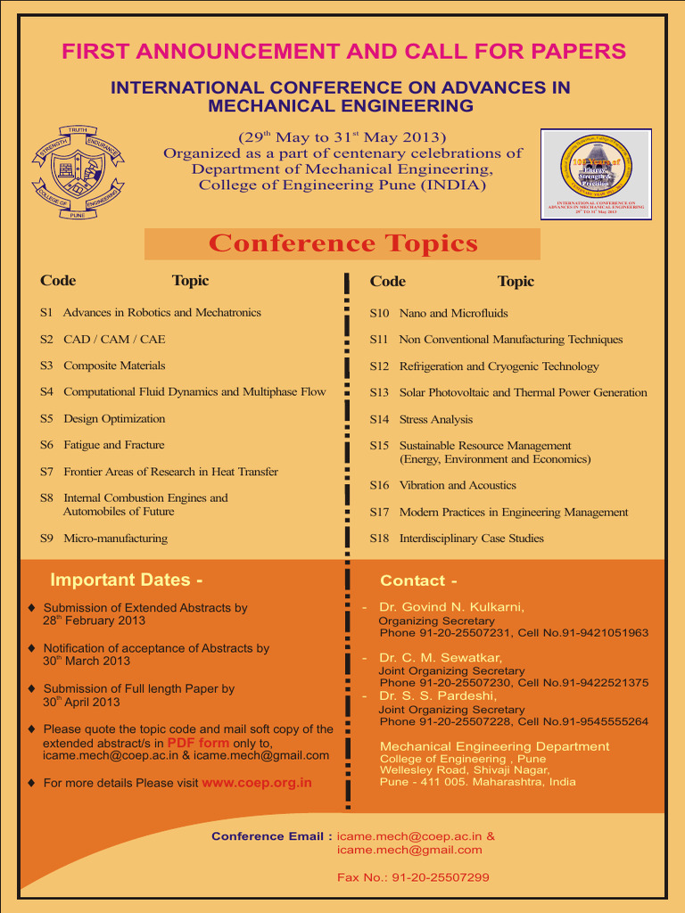 ICAME First Announcement | PDF | Mechanical Engineering | Physical Sciences