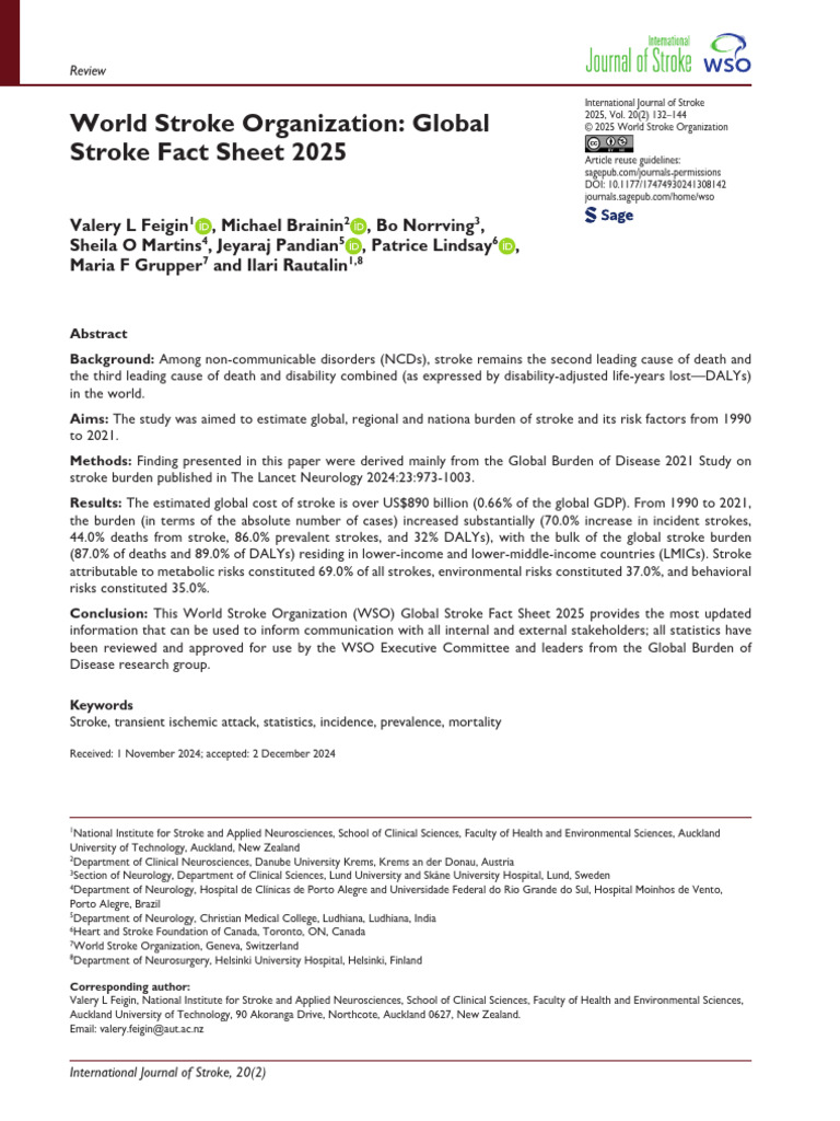 Global Stroke Fact Sheet 2025 | PDF | Stroke | Non Communicable Disease