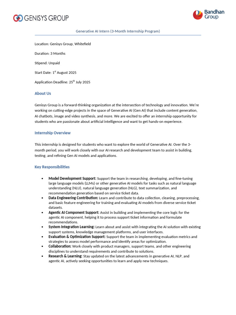 Generative AI Internship Opportunity | PDF | Artificial Intelligence ...