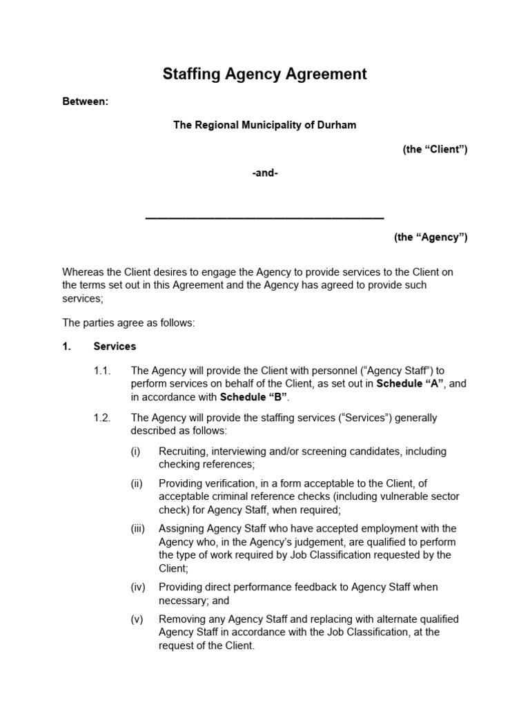Temporary Staffing Agency Master Agreement FINAL | PDF | Indemnity ...