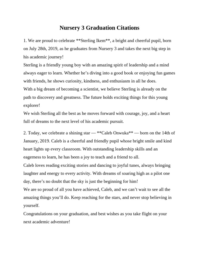 Nursery 3 Graduation Citations Formatted | PDF