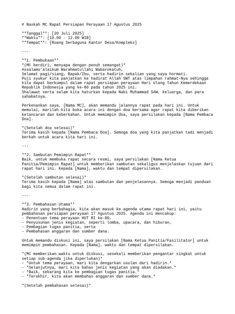 Naskah MC Rapat 17 Agustus 2025 | PDF