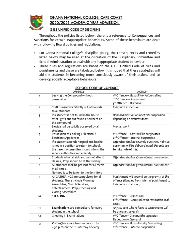 Ges Code of Discipline (Download & Study Carefully) | PDF | Crimes ...