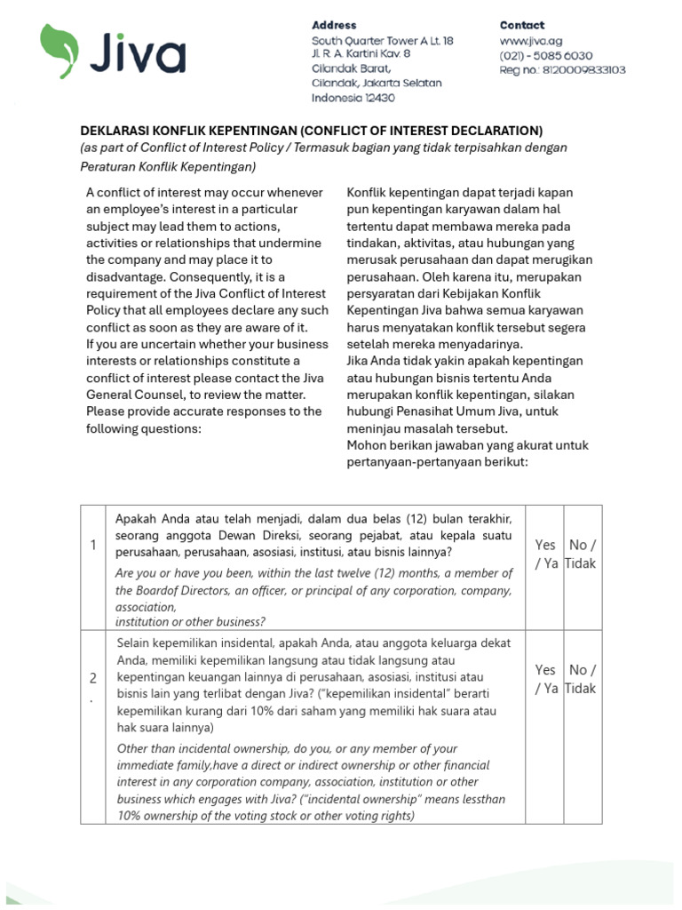 Formulir Deklarasi Konflik Kepentingan | PDF