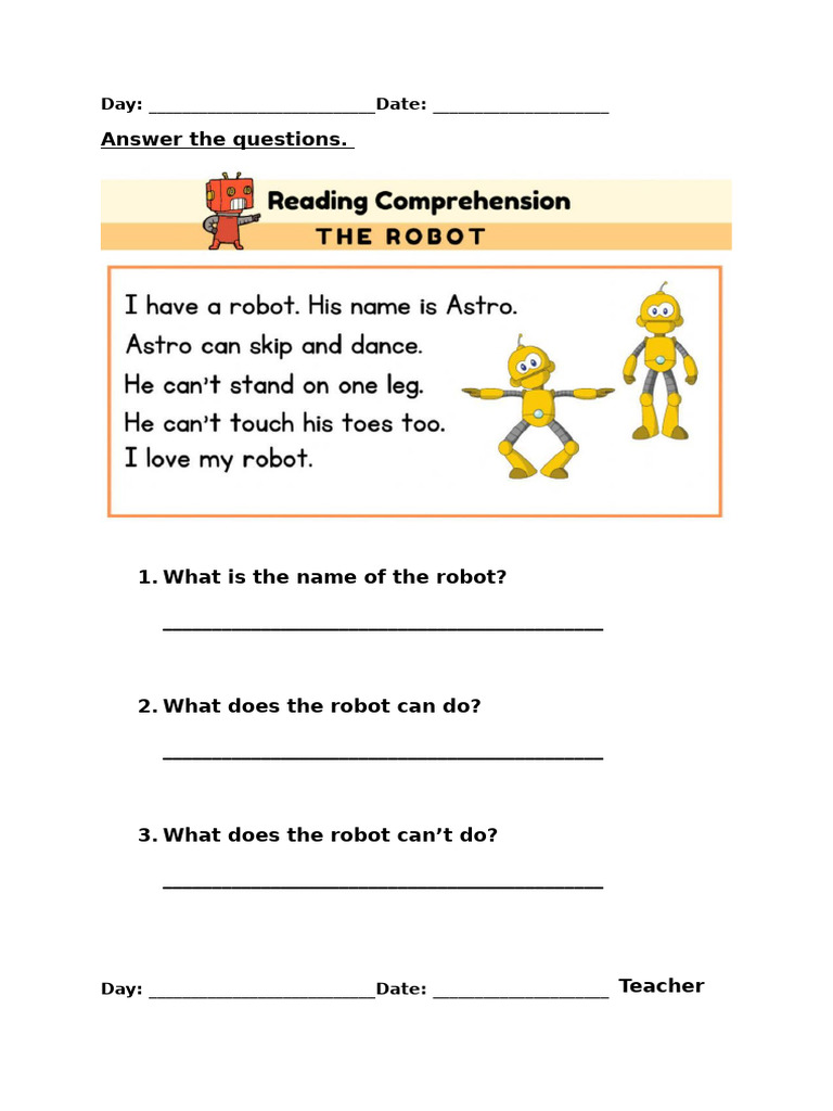 Robot ESL Question Worksheet | PDF