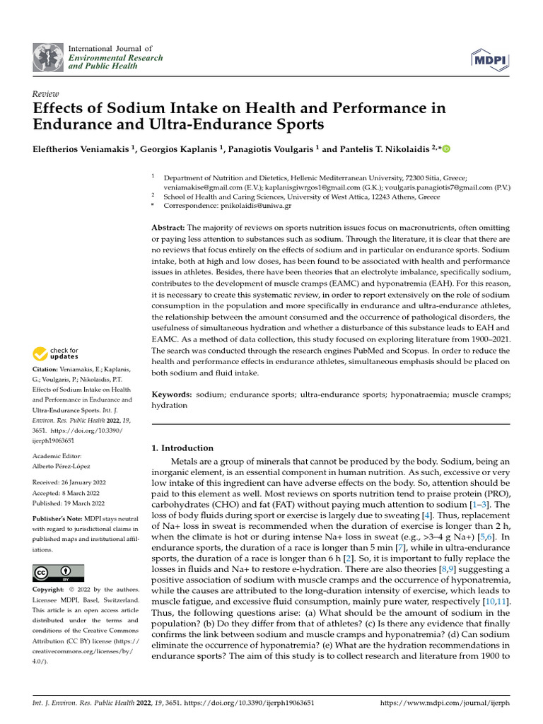 Effects of Sodium Intake On Health and Performance in Endurance | PDF ...