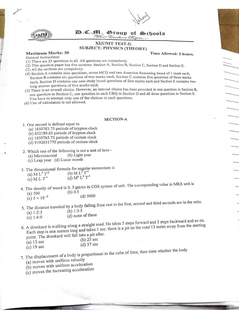 Previous Year Paper Physics | PDF