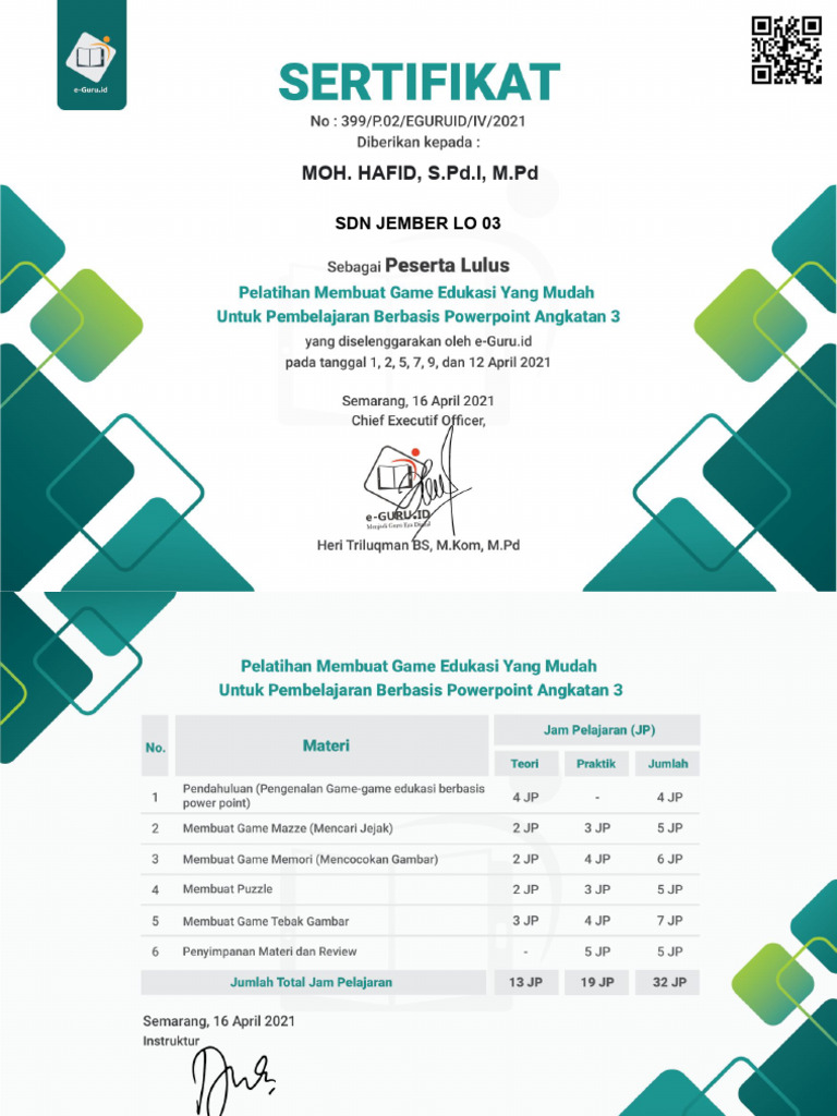 Moh Hafid, S.pd.i. M.PD - Pelatihan Game Edu Eguru - April 2021 | PDF