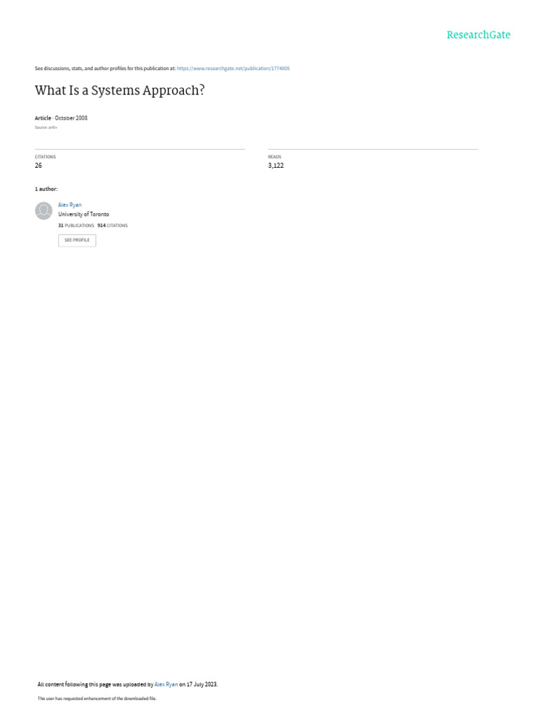 Ryan What Is A Systems Approach | PDF | Systems Theory | System