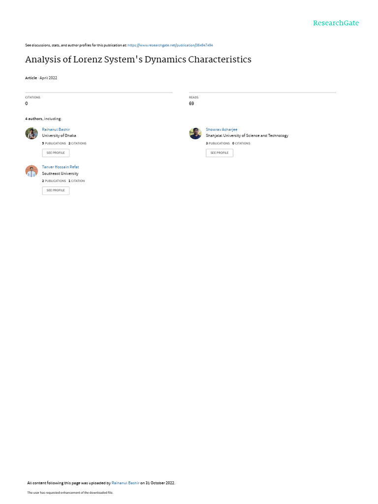 Analysis of Lorenz Systems Dynamics Characteristics | PDF | Chaos Theory | Mechanics