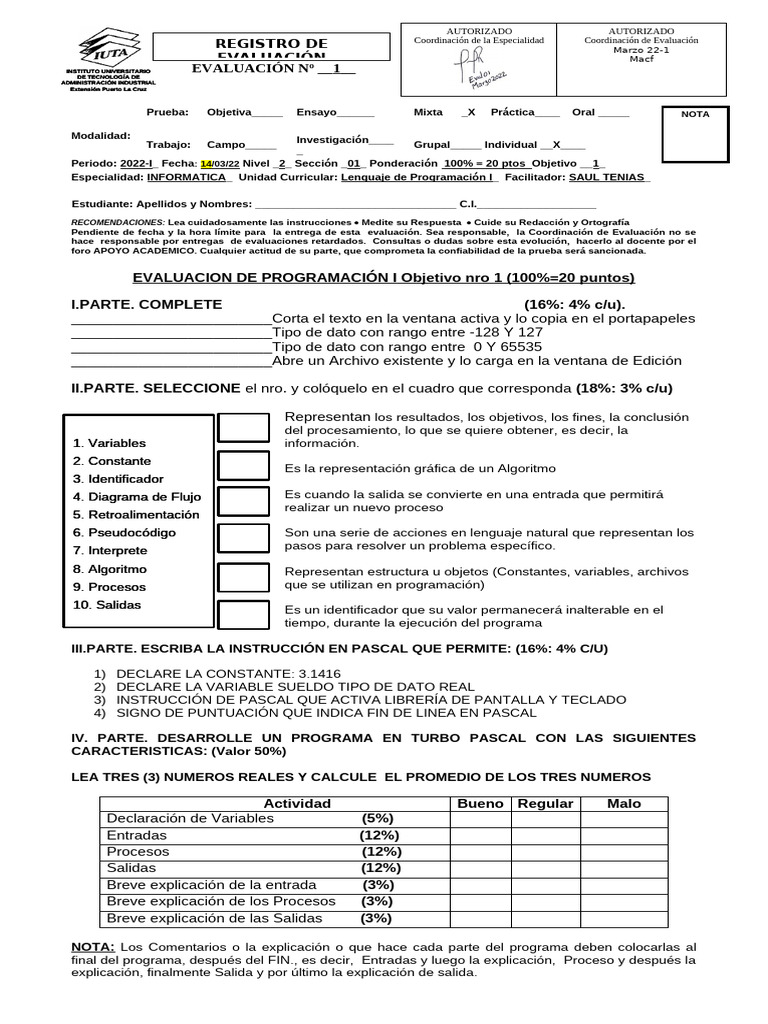 Examen Prg1.obj 1 | PDF | Programa de computadora | Programación