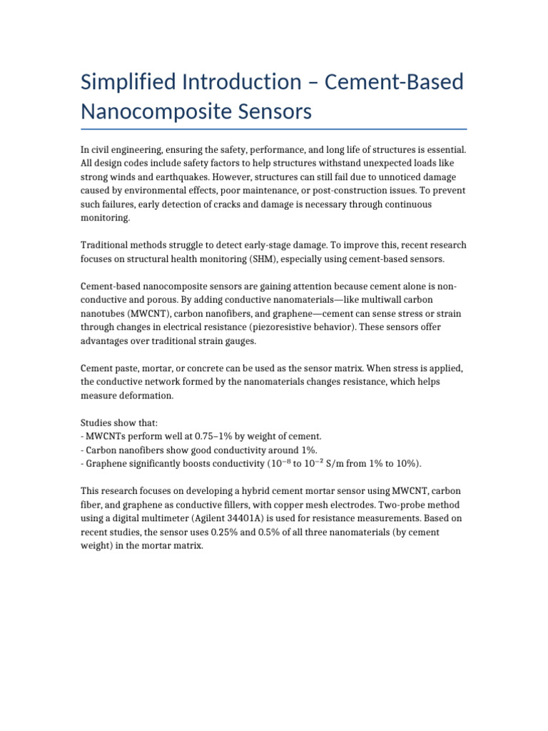 Cement-Based Nanocomposite Sensors for SHM | PDF