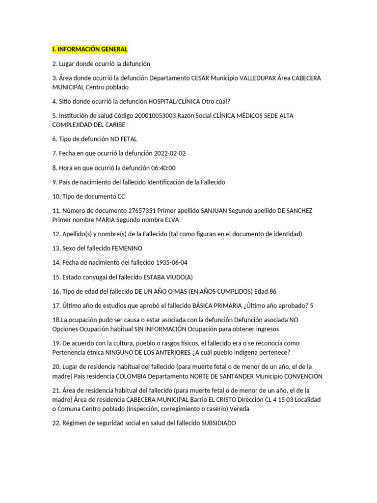 Defunción de María Elva Sanjuan, 86 años | PDF | El embarazo | Parto