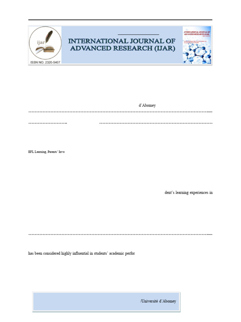 Parental Roles in Efl Learning: A Case Study of Form 1 Students in ...