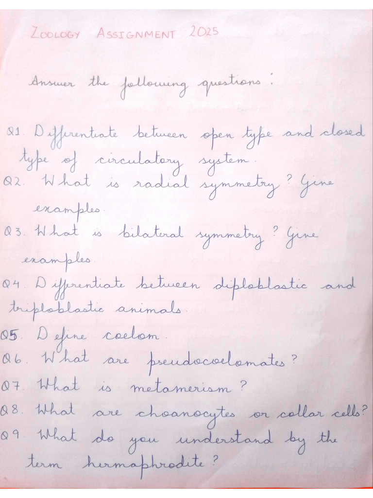 Zoology Assignment Class 11 2025 | PDF