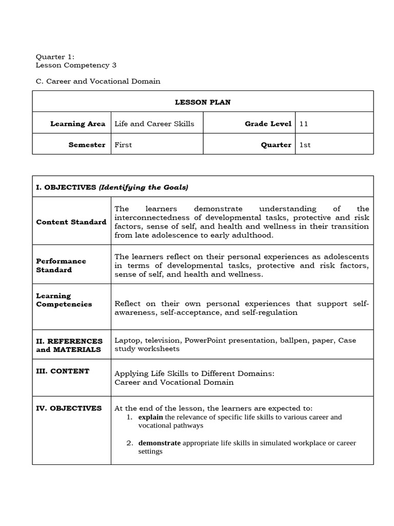 Q1 LC3 - 3-Career & Vocational | PDF | Skill | Education Theory