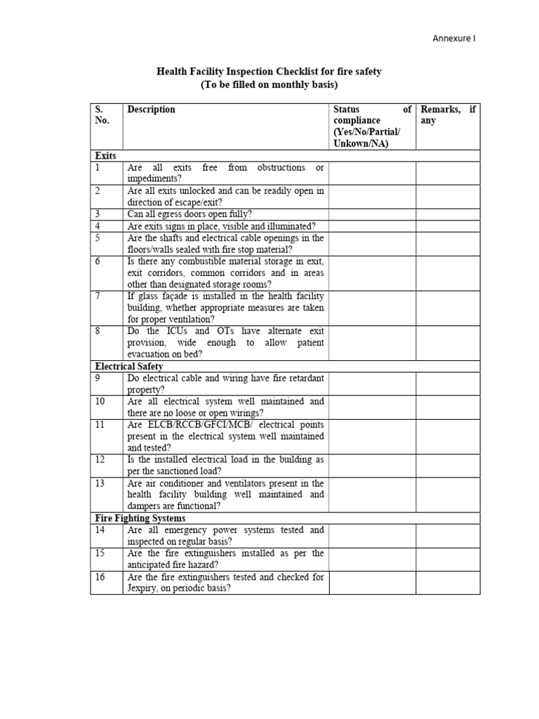 Fire Safety Compliance Checklist for Hospitals | PDF | Firefighting ...