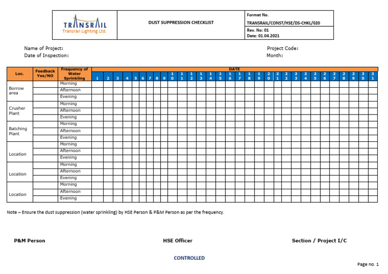 Dust Suppression Checklist | PDF