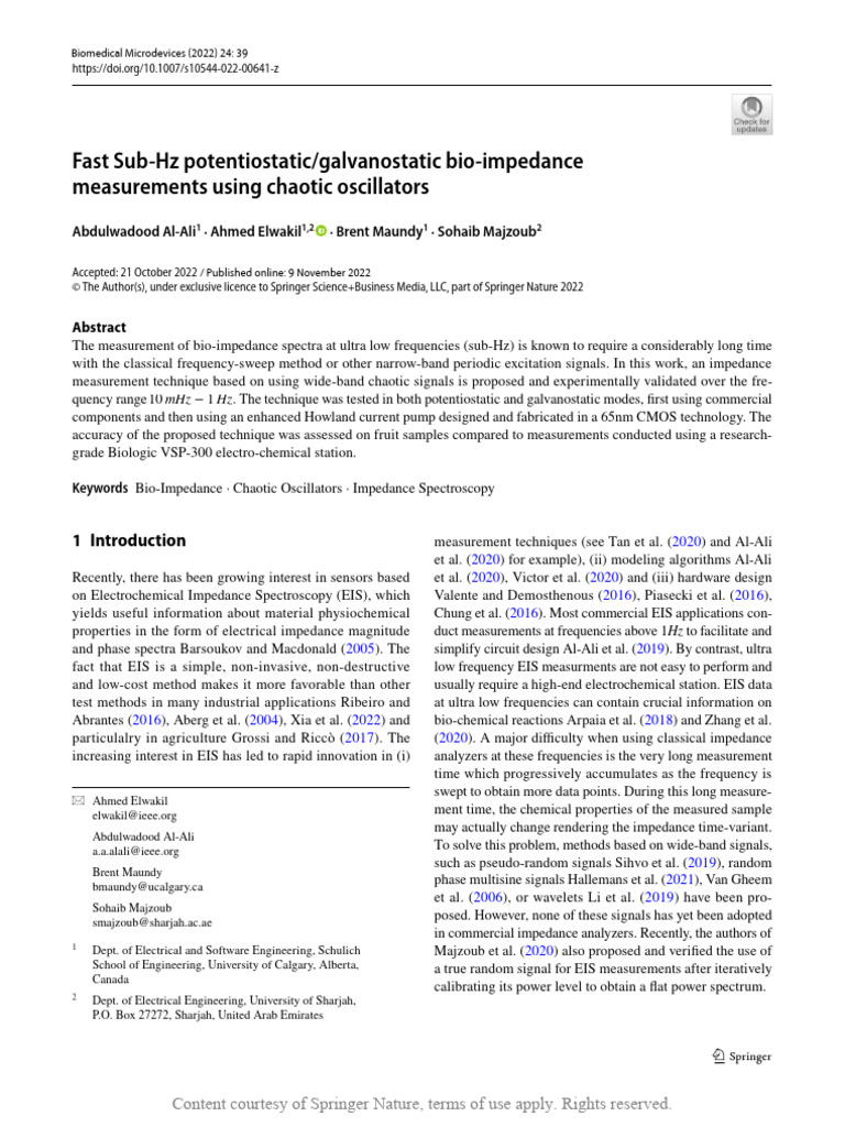 Fast Sub-Hz Potentiostaticgalvanostatic Bio-Impeda | PDF | Electrical ...