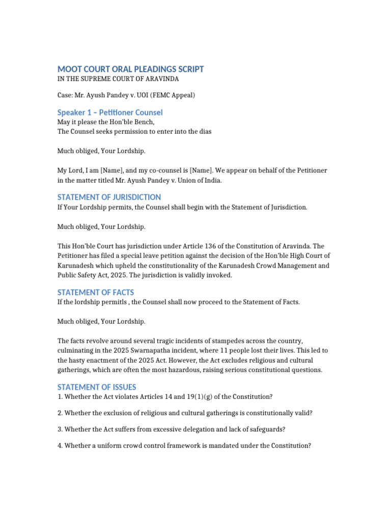 Moot Court Oral Pleadings Example | PDF | Jurisdiction | Justice