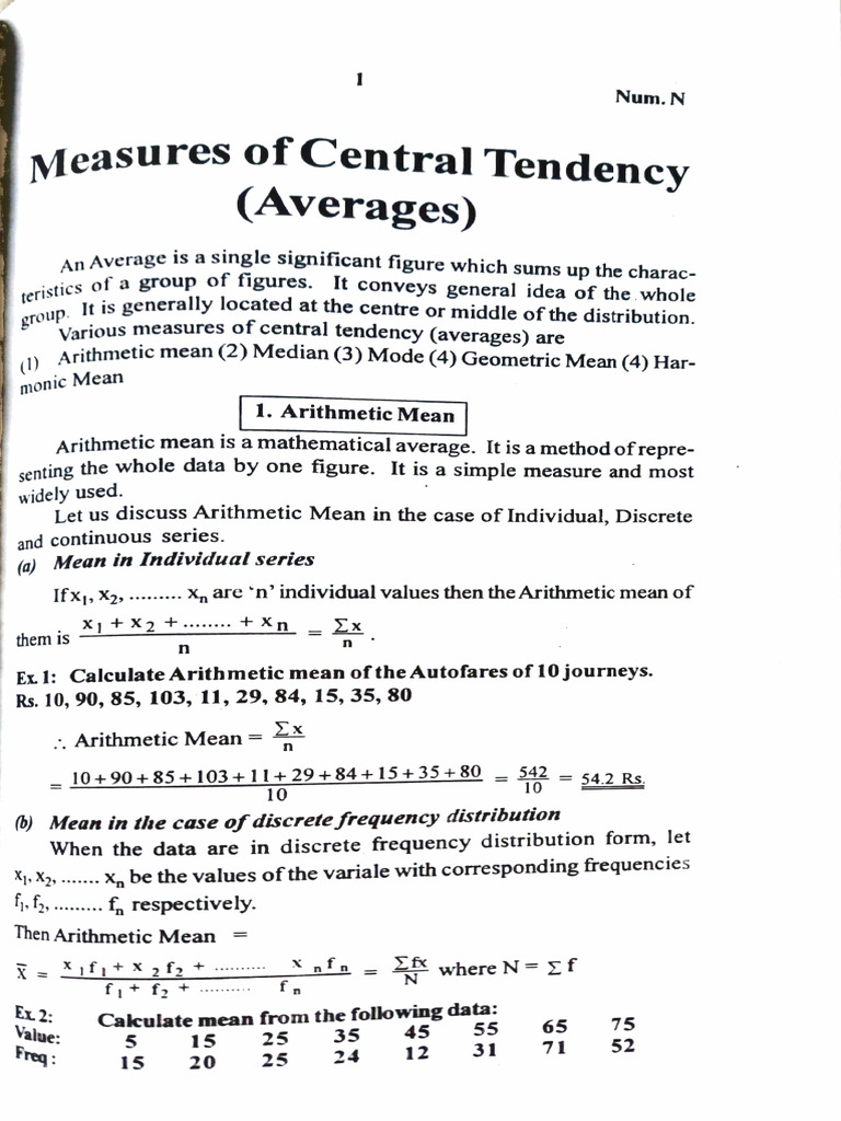 Measures of Central Tendency | PDF | Mean | Average