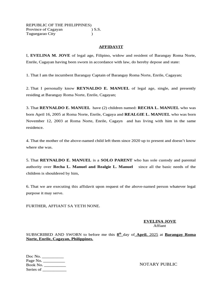 Affidavit Solo Parent | PDF