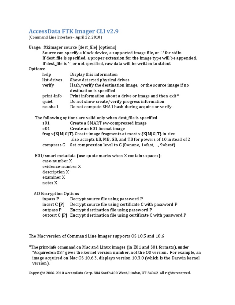 FTK Imager Command Line Help | PDF