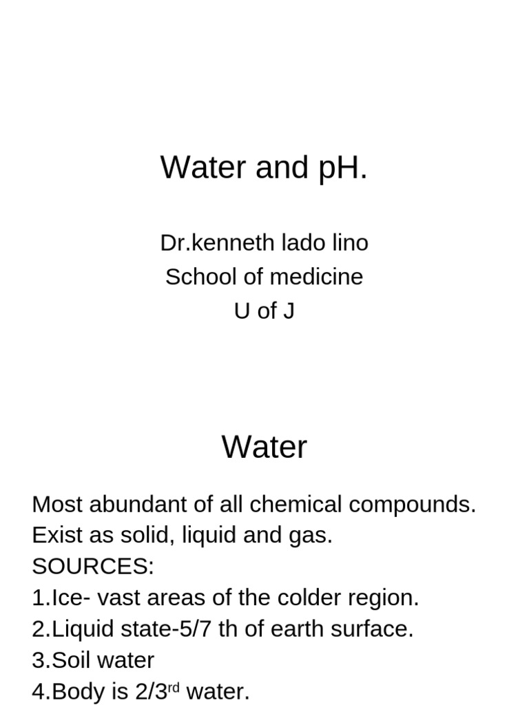WATER & PH PRESENTATION FOR MEDICAL STUDENTS | PDF | Ph | Acid