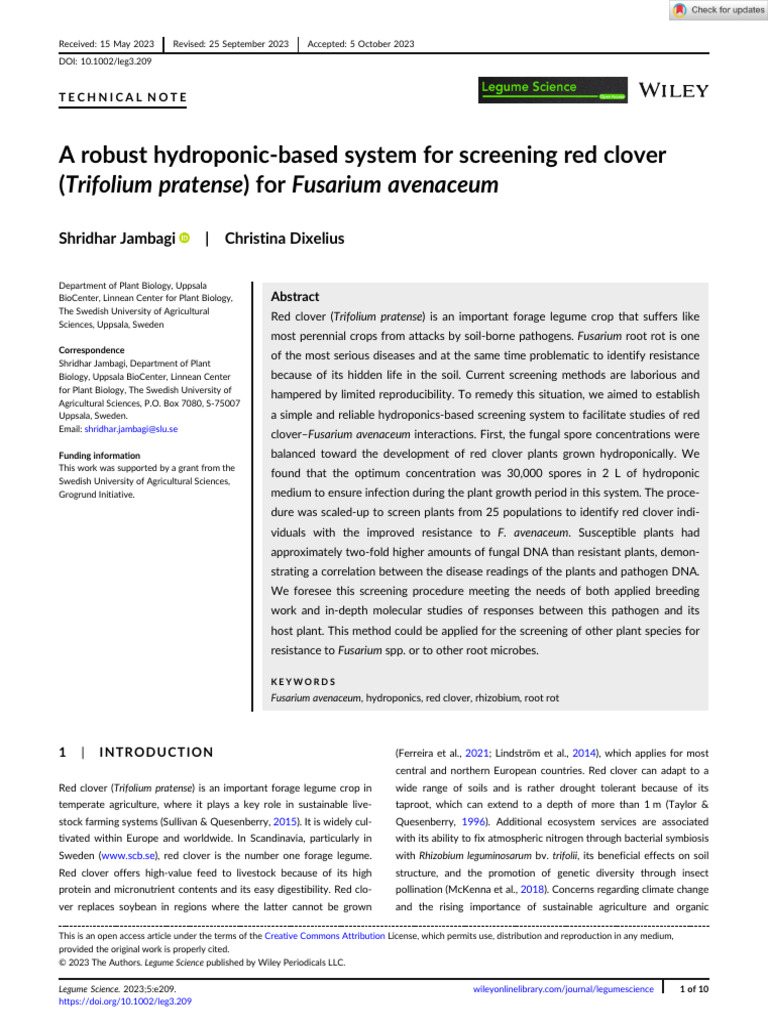 Legume Science - 2023 - Jambagi - A Robust Hydroponic Based System For ...