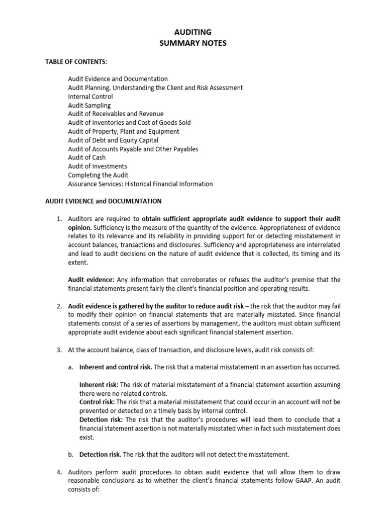 Auditing Summary Notes Overview | PDF | Audit | Auditor's Report