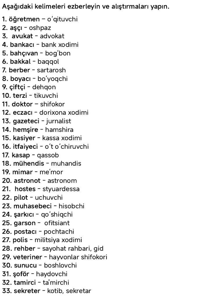 Meslekler - Kasblar | PDF