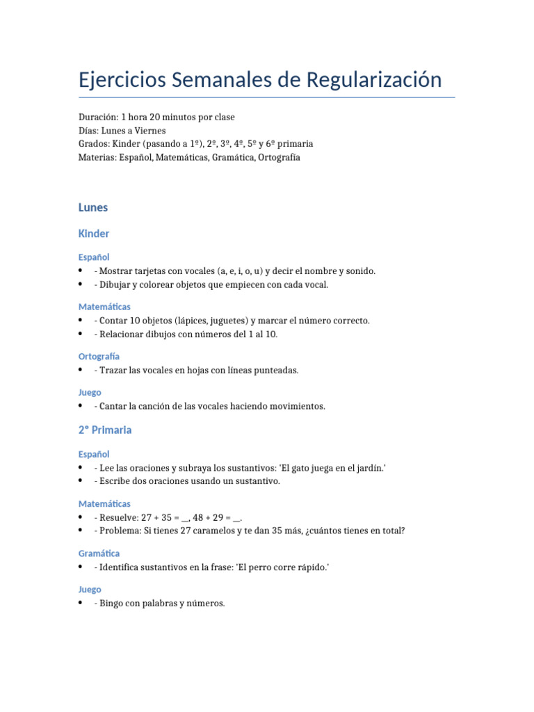 ejercicios_semanales_regularizacion | PDF