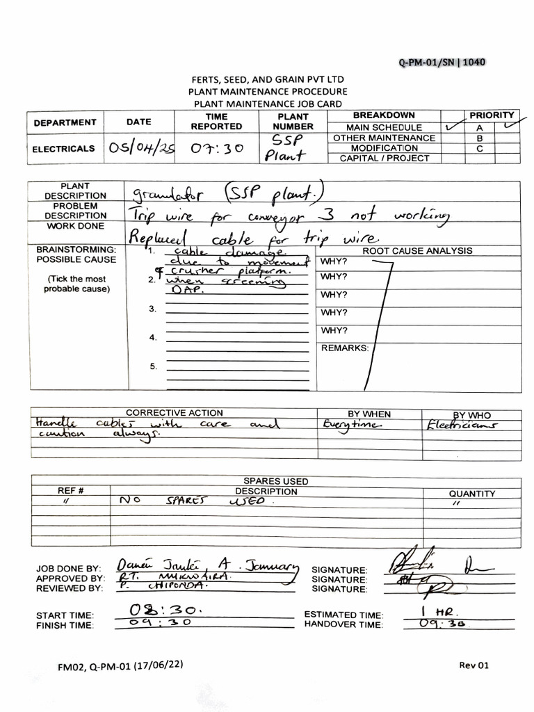 Plant Maintenance Job Card Overview | PDF