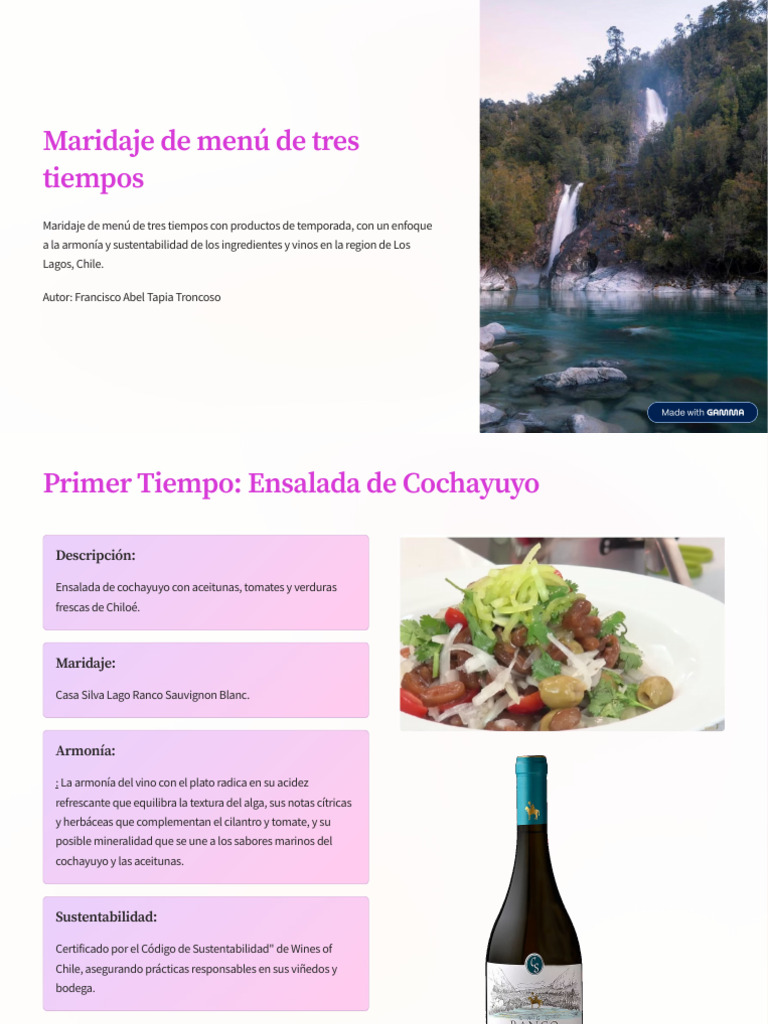 Cena Maridaje: Tres Tiempos Sustentables | PDF
