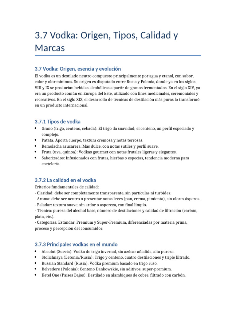 Vodka Origen Tipos Calidad Marcas | PDF | Vodka | Bebida