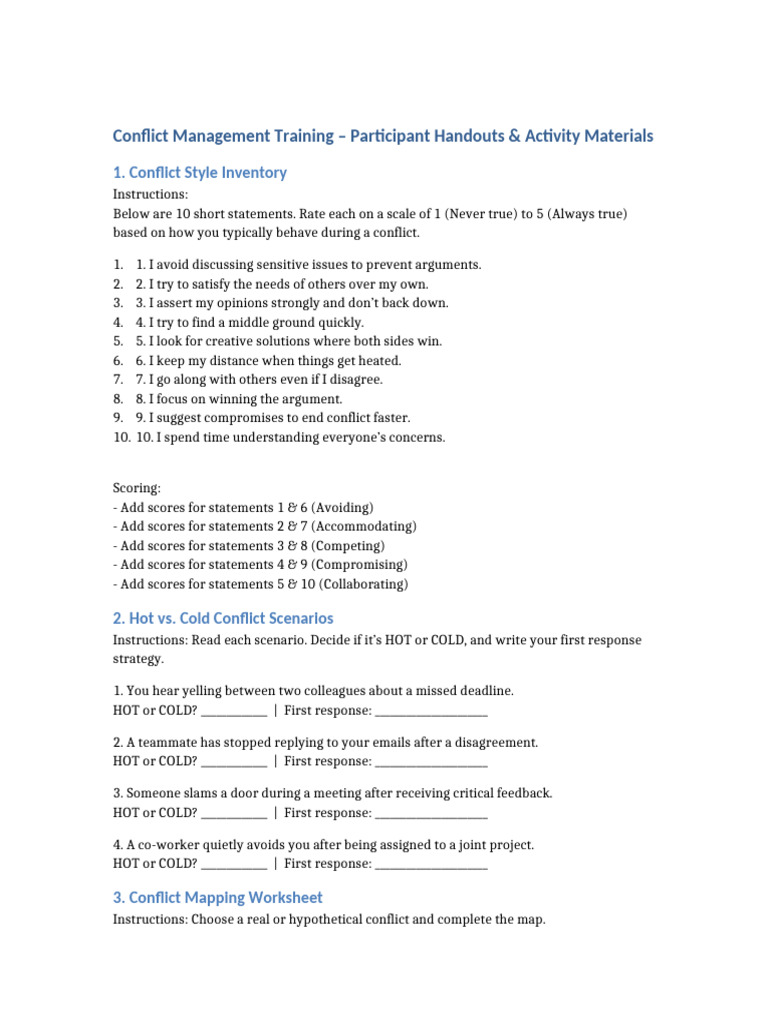 Conflict Management Handouts | PDF | Behavioural Sciences ...