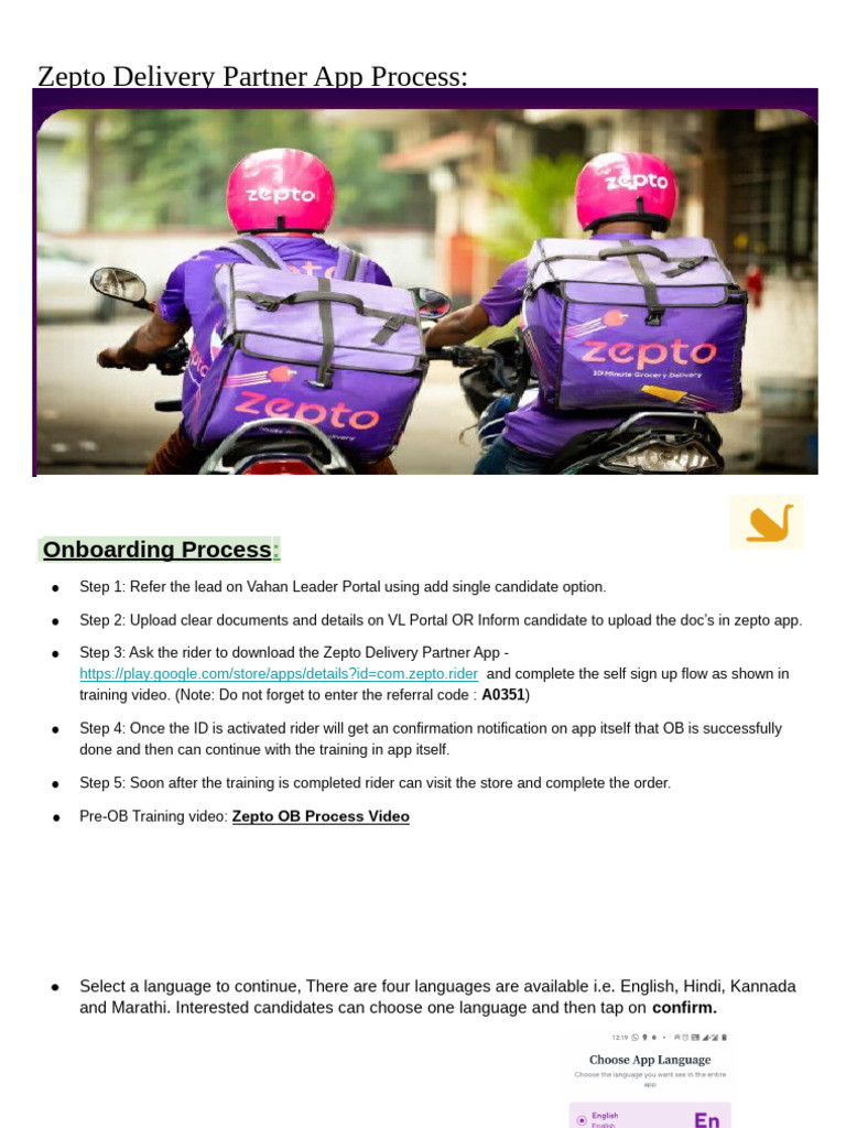 Zepto Delivery Partner Onboarding Guide | PDF | Authentication | Access ...