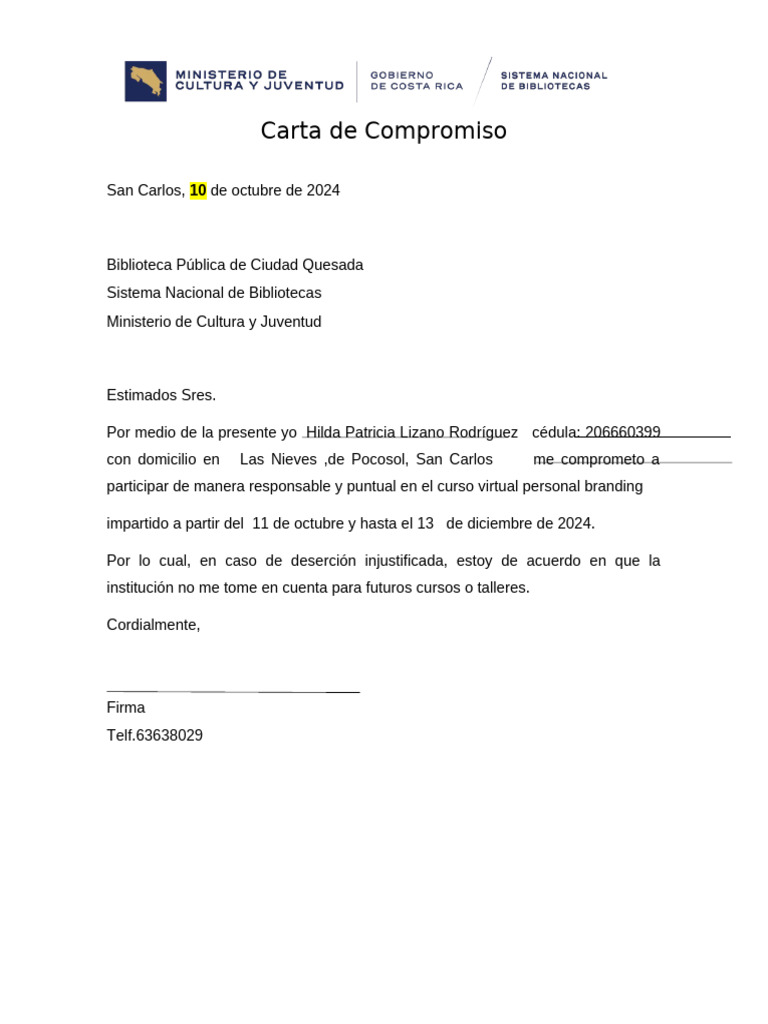 Machote Carta Compromiso | PDF