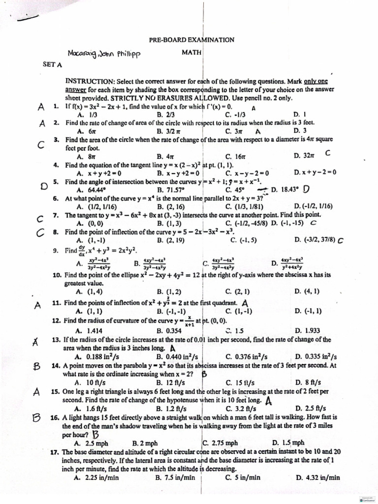 Pre Board Math | PDF